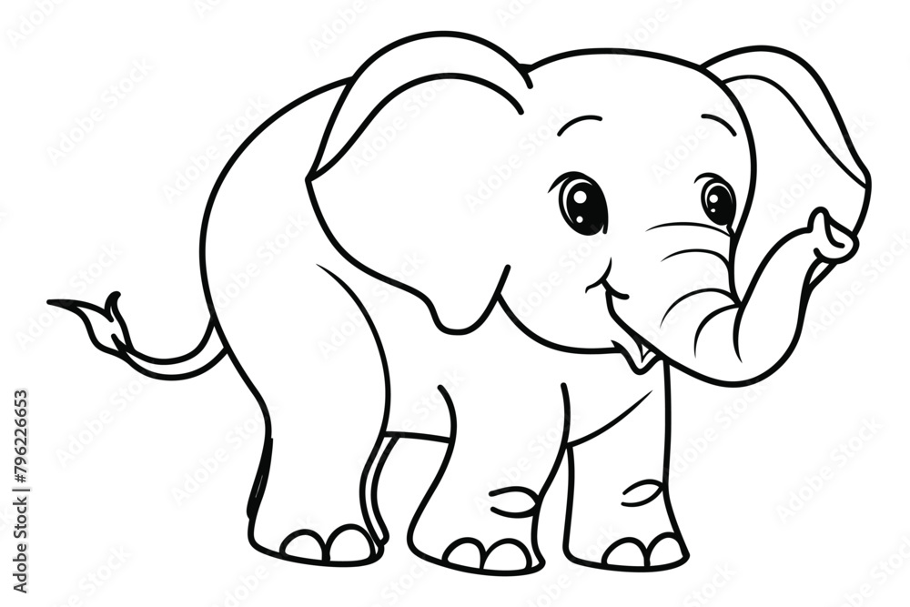 basic cartoon clip art of a Elephant, bold lines, no gray scale, simple ...