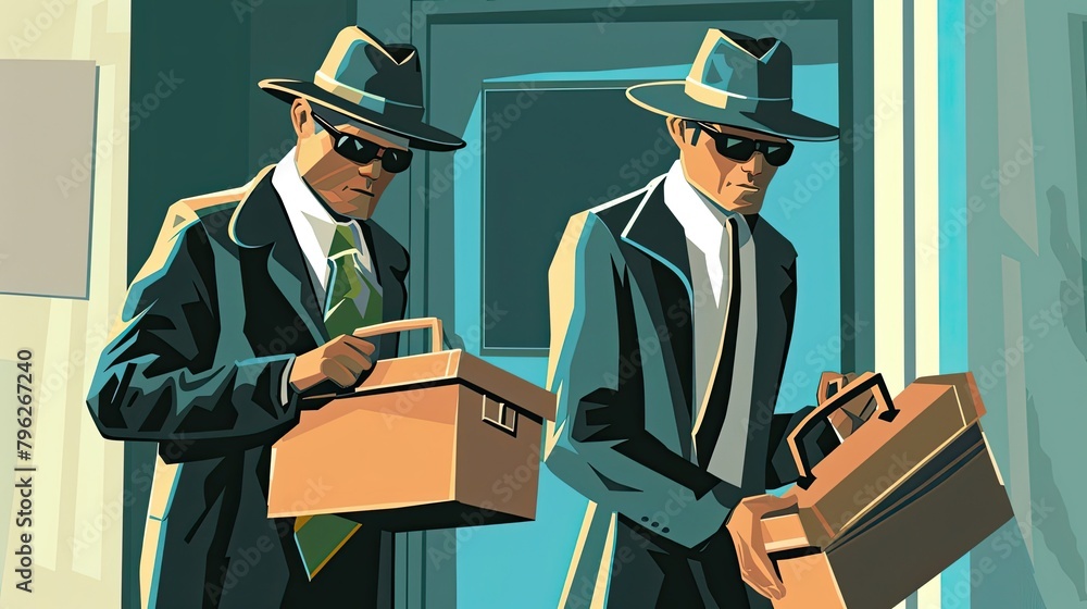 Undercover spy exchanging briefcases with classified intel. Detective ...