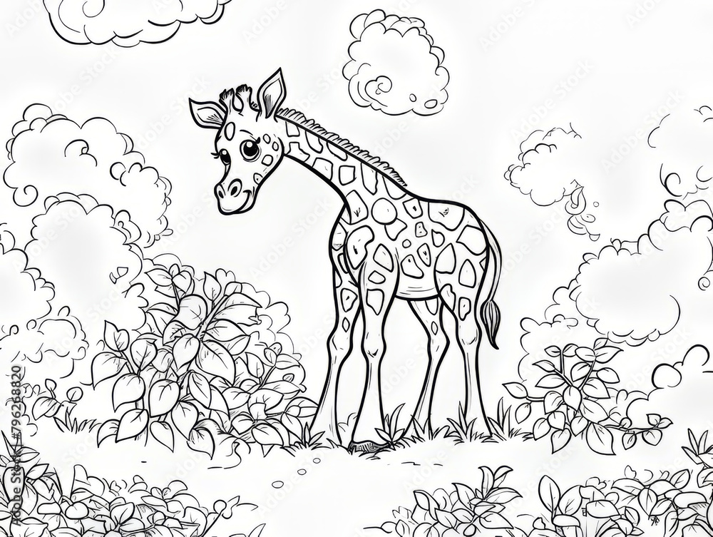 Giraffe Coloring Pages for Kids, Preschoolers, Simple Coloring Book ...