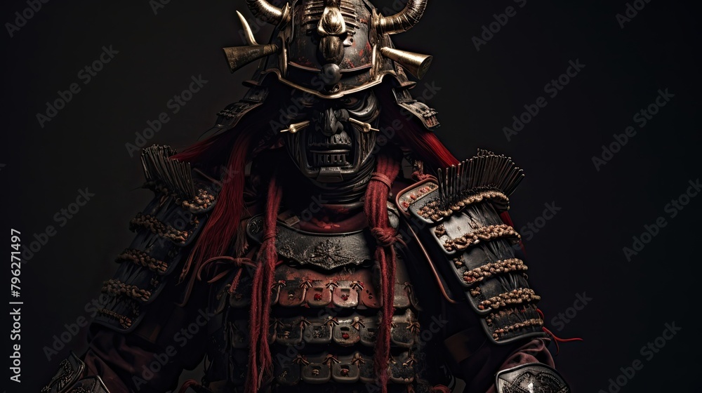 Traditional samurai standing proudly in full armor. Japanese aesthetics ...