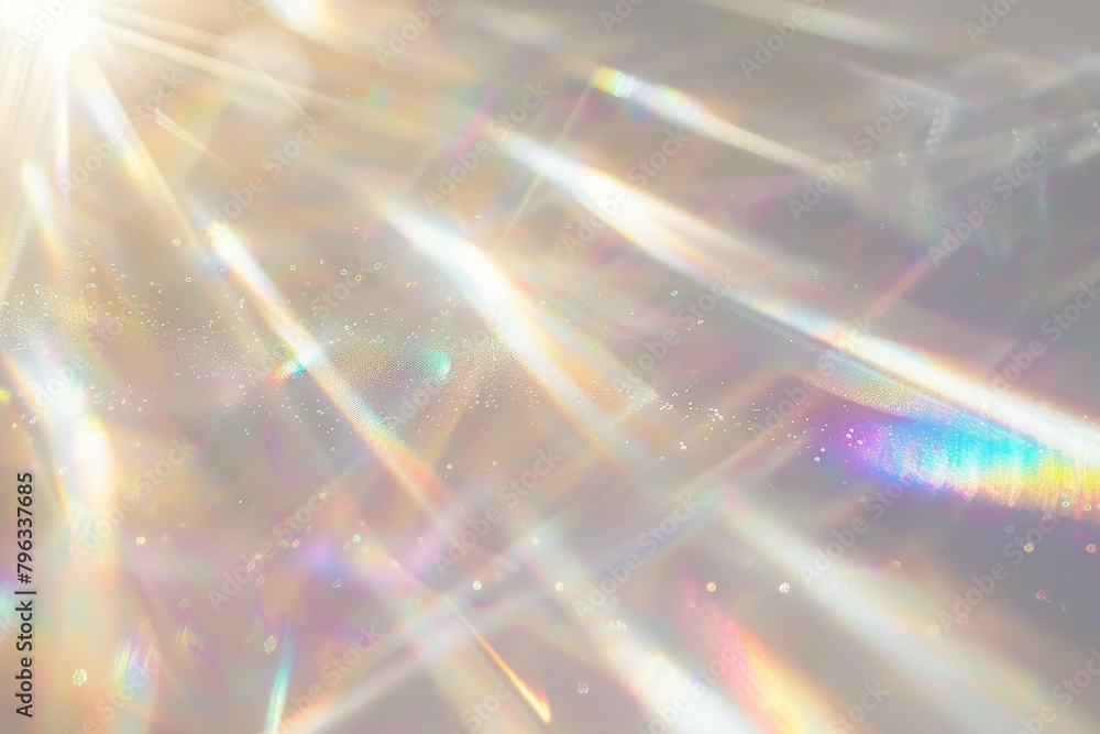 White background with bright iridescent sunlight flares and colorful ...