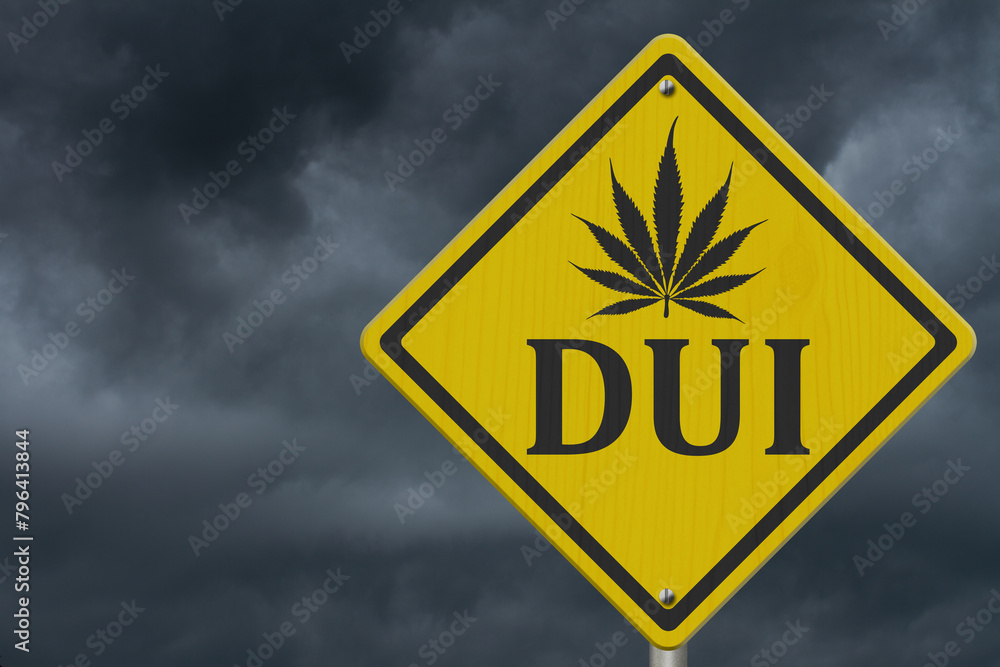 Yellow warning DWI with marijuana leaf road sign Stock Photo | Adobe Stock