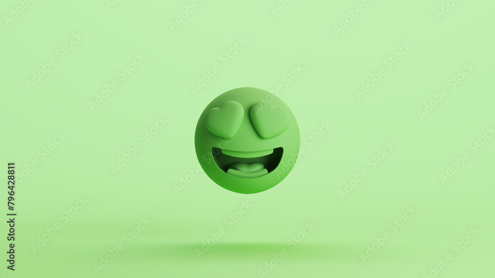 Mint green 3d smiley face big heart eyes smile background 3d ...