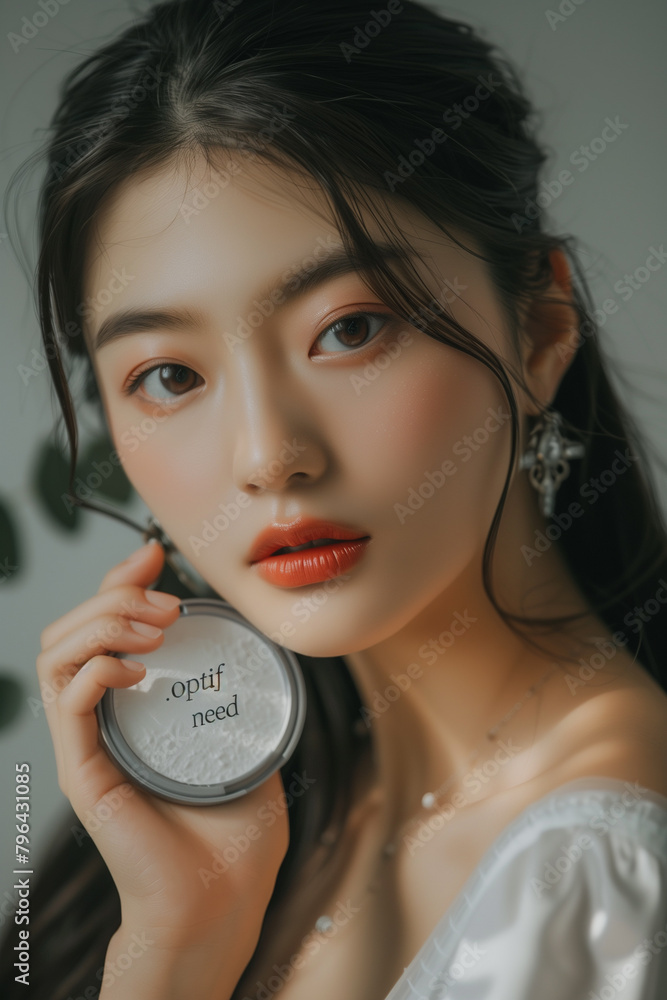 Stock-Foto „Korean girl holding and showing the powder compact in her ...