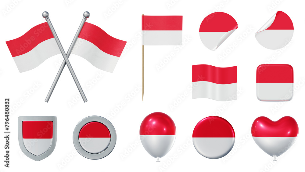 Set of objects with flag of Monaco isolated on transparent background ...