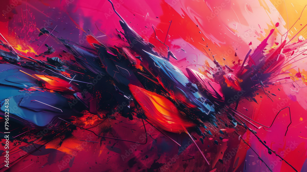 The intersection of abstract graffiti art, surreal shapes, and neon ...