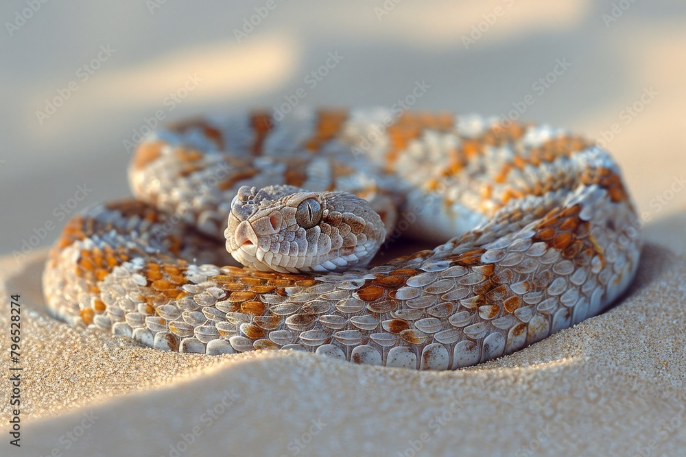 Sidewinder Rattlesnake: Moving across desert sand with characteristic ...
