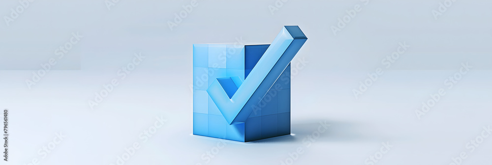 Blue checkmark symbol in square shape isolated on white background - 3D ...