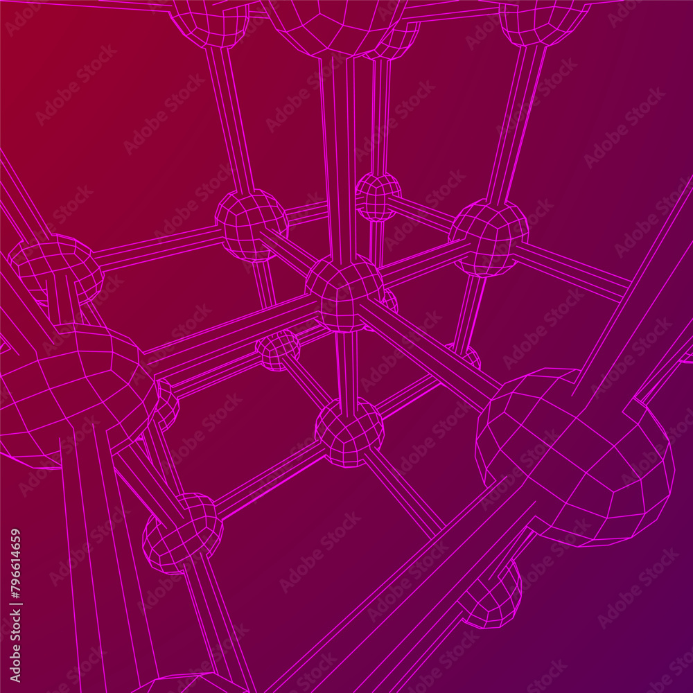 Crystal lattice molecule grid. Sodium chloride rock salt. Wireframe low ...