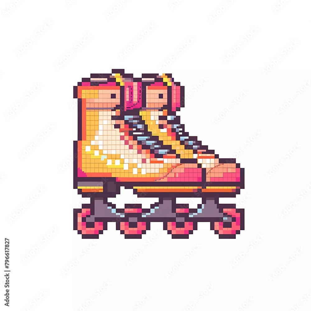 Roller skating pixel art icon, emoji. Design for sticker, shoe shop ...