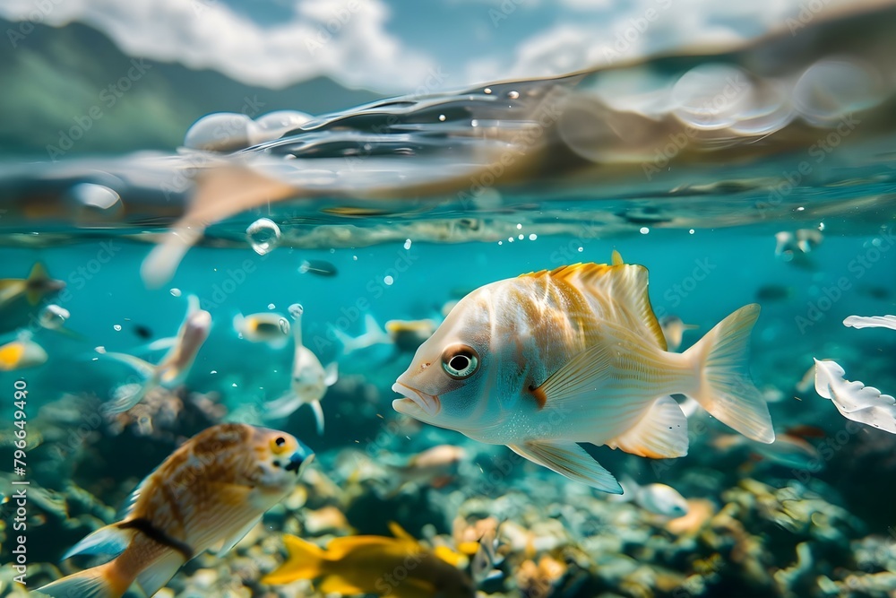 Illustration Stock Marine pollution harming ecosystems causing ...