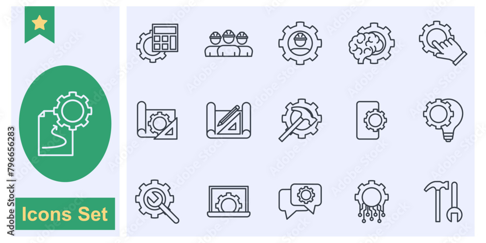 engineering icon set symbol collection, logo isolated vector ...
