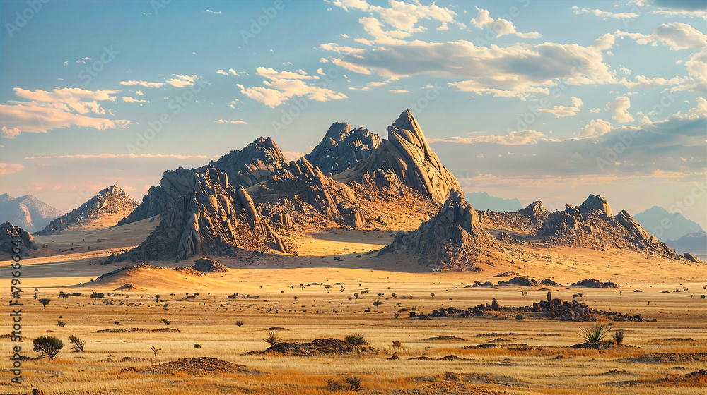 Beautiful African landscape with desert and bald granite peaks inspired ...