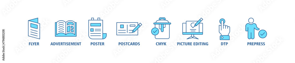 Print banner web icon set vector illustration concept with icon of ...
