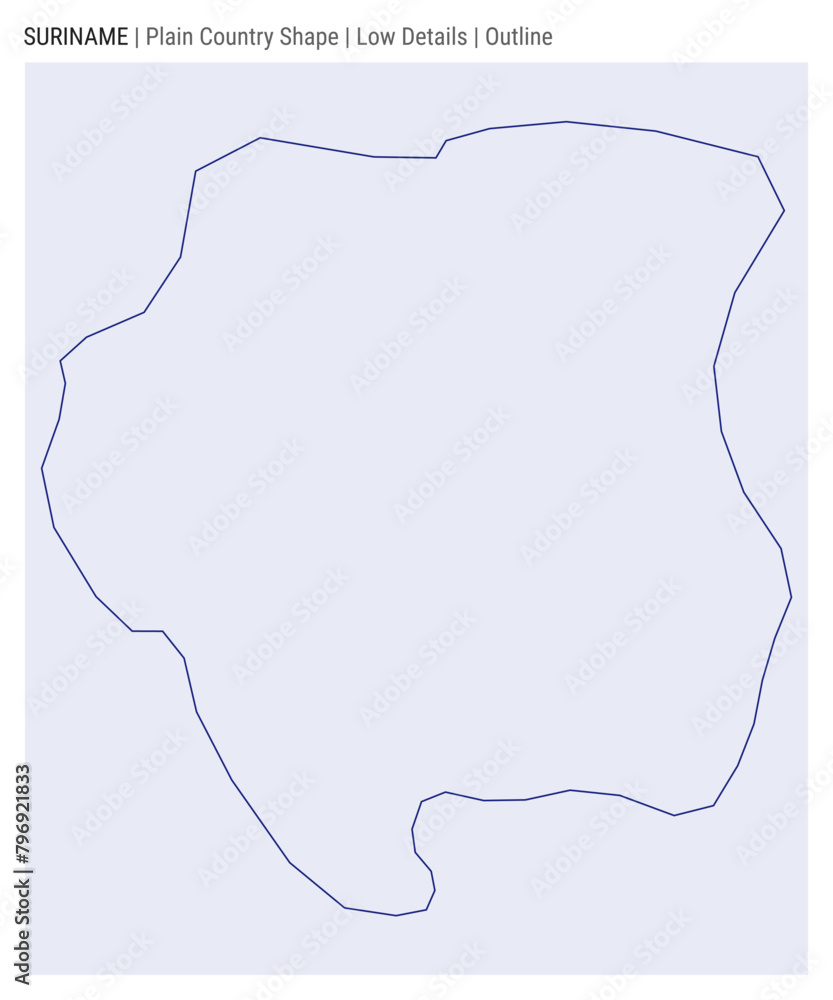 Suriname plain country map. Low details. Outline style. Shape of ...