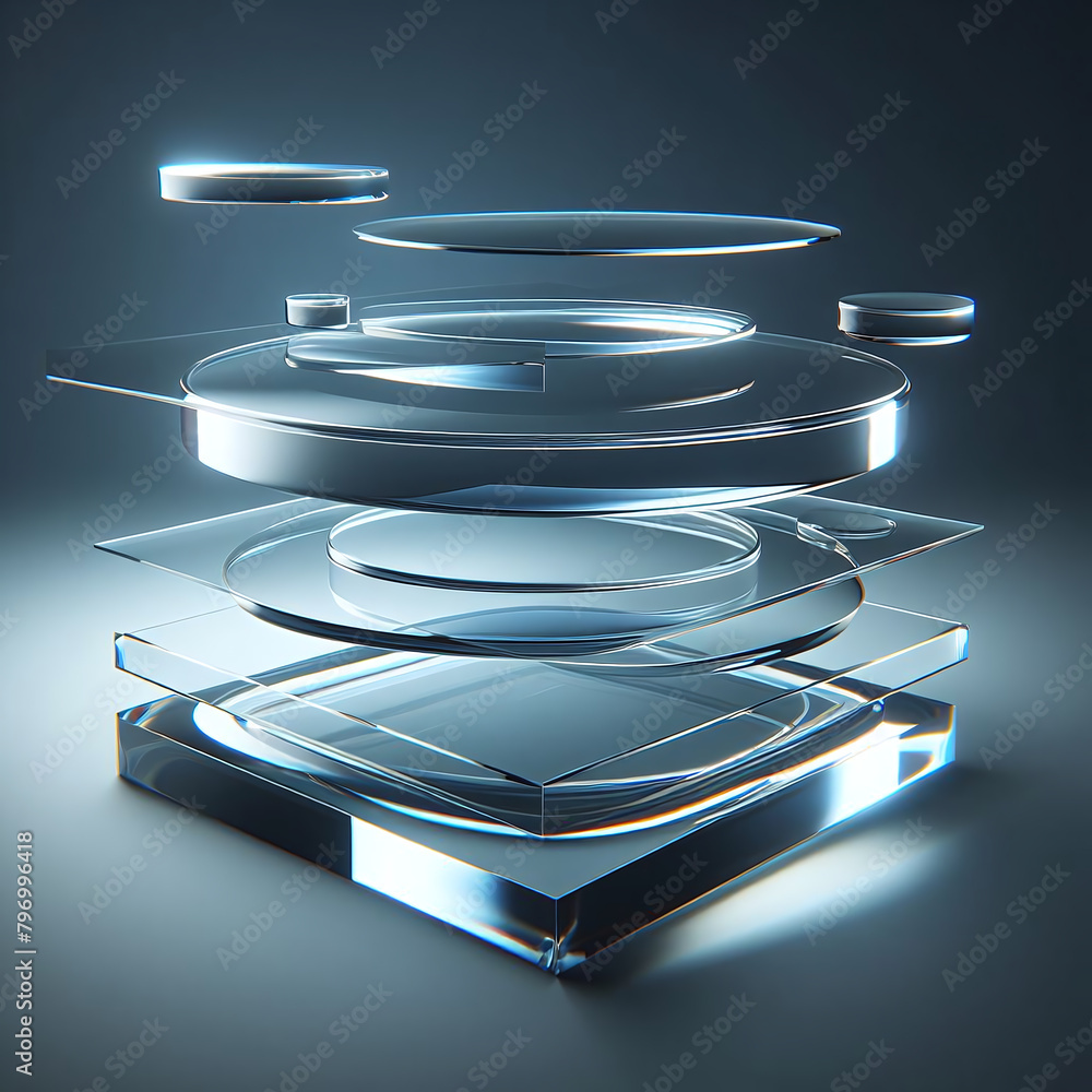 Abstract 3D rendering of metallic platforms with a futuristic design on ...