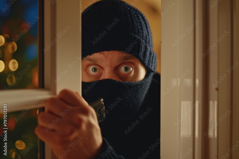 Foto Burglar thief robbing house criminal activity robbery burglary ...