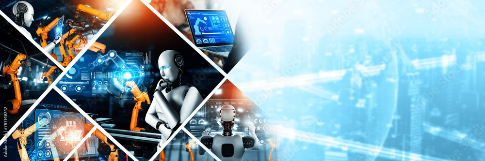 Automated AI industry robot and robotic arms assembly in factory ...