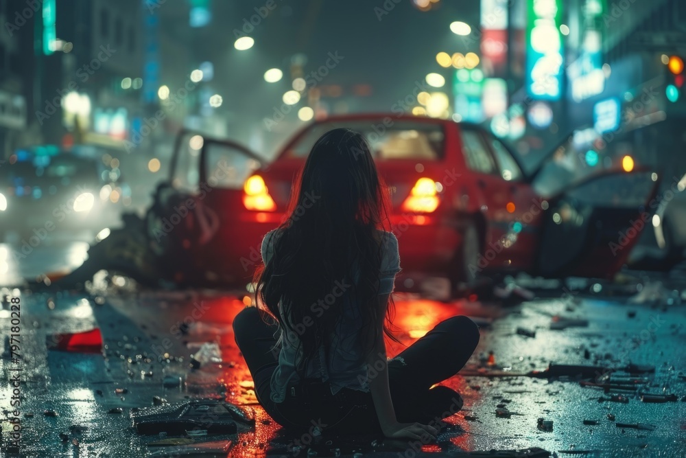 Car crash devastated person crying auto accident insurance cover wreck ...