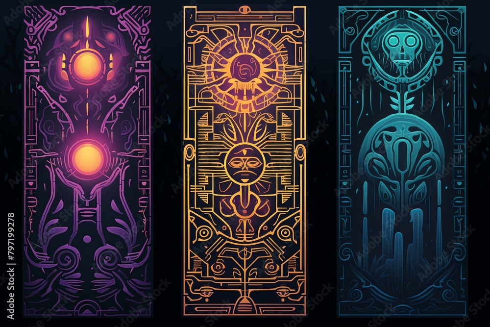 Cryptic Hieroglyphic Script Gradients: Enigmatic Art Exhibition Flyer ...