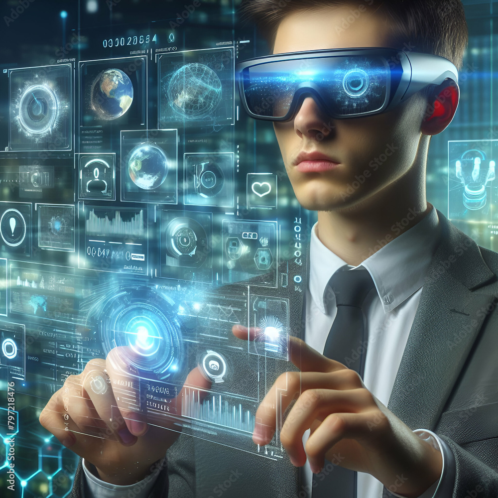 Augmented Virtual Reality VR Smart Glasses Displaying Information ...