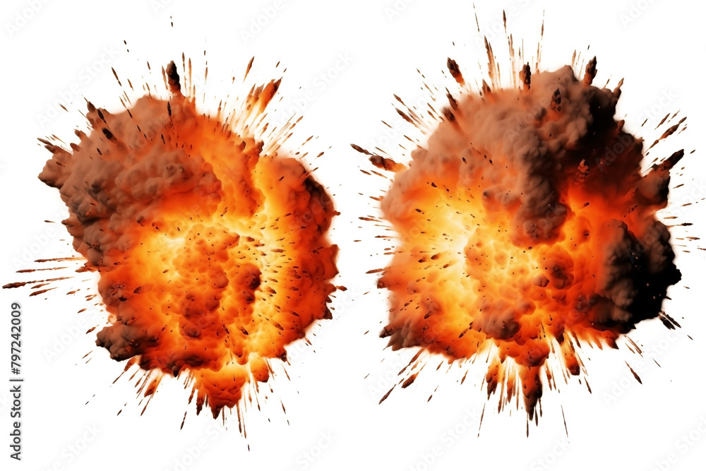 Set of Dramatic Bomb explosions PNG Detonation Debris isolated on white ...