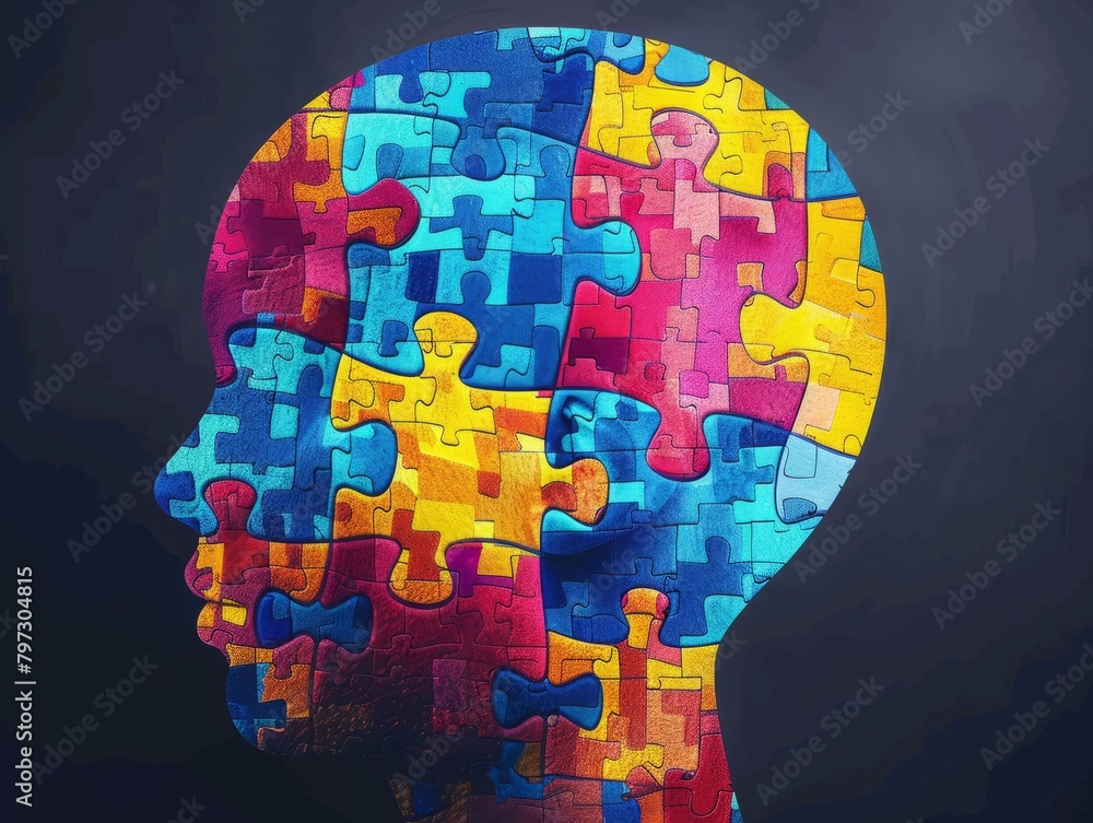 Adhd concept with puzzle pieces in human head. mental health and ...