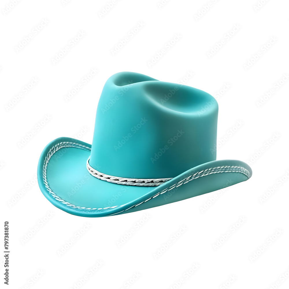 Turquoise cowboy hat with white stitching on a transparent background ...