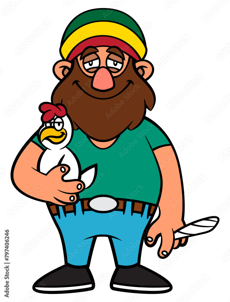 Bearded man cartoon characters wearing beanie cap with rasta colors ...