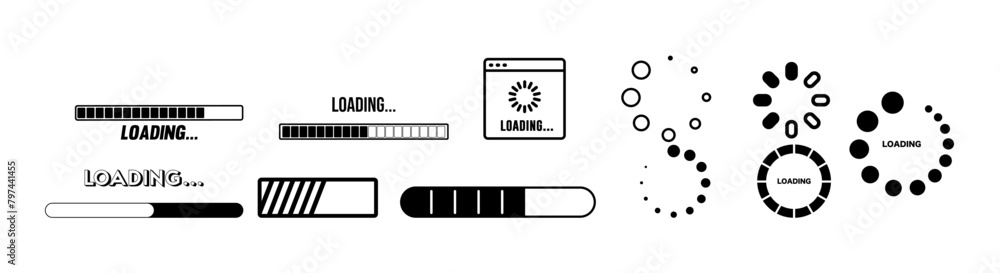 Set of vector loading icons. loading bar progress icon. Download progress. Collection Loading ...