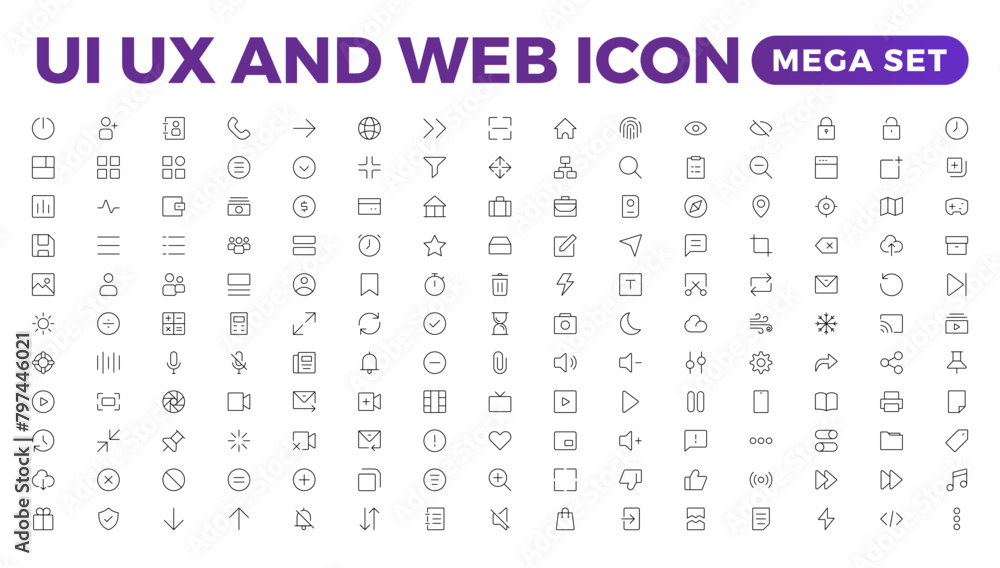 Mega set of ui ux icon set, user interface iconset collection. Basic User Interface Essential ...