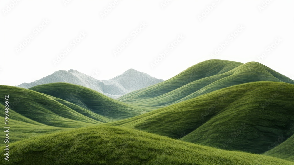 Beautiful green hills landscape isolated on transparent background ...
