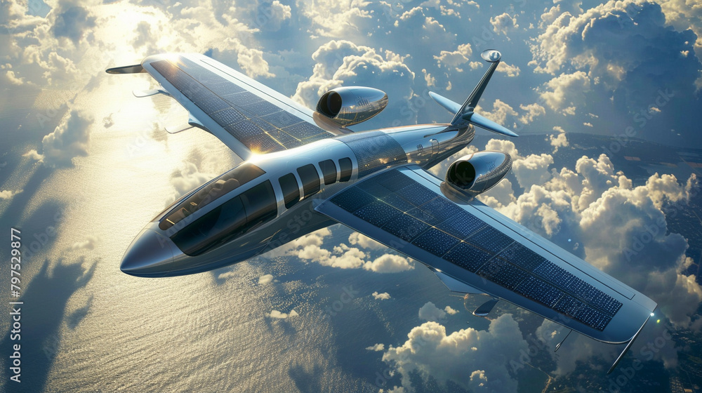 Show a futuristic vision of an airplane with wings featuring sleek ...
