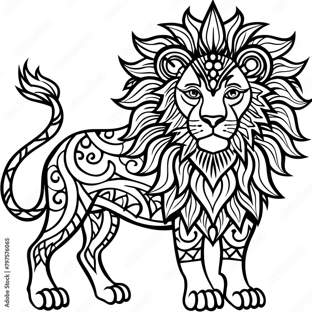 mandala animal - lion mandala coloring pages for kids and adults Stock ...