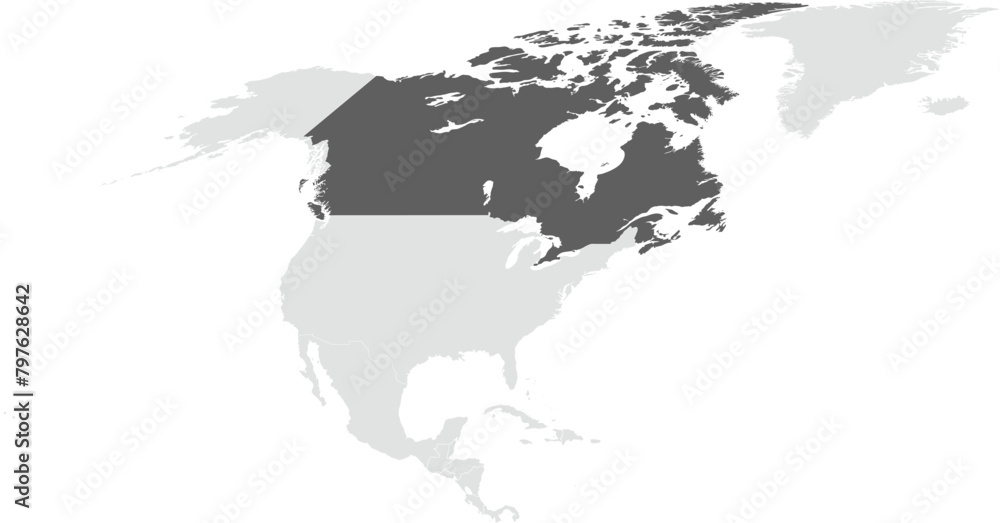 Dark grey detailed blank political map of CANADA on transparent ...