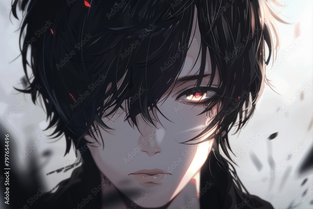 anime portrait of a handsome man with a cold gaze wearing a suit ...