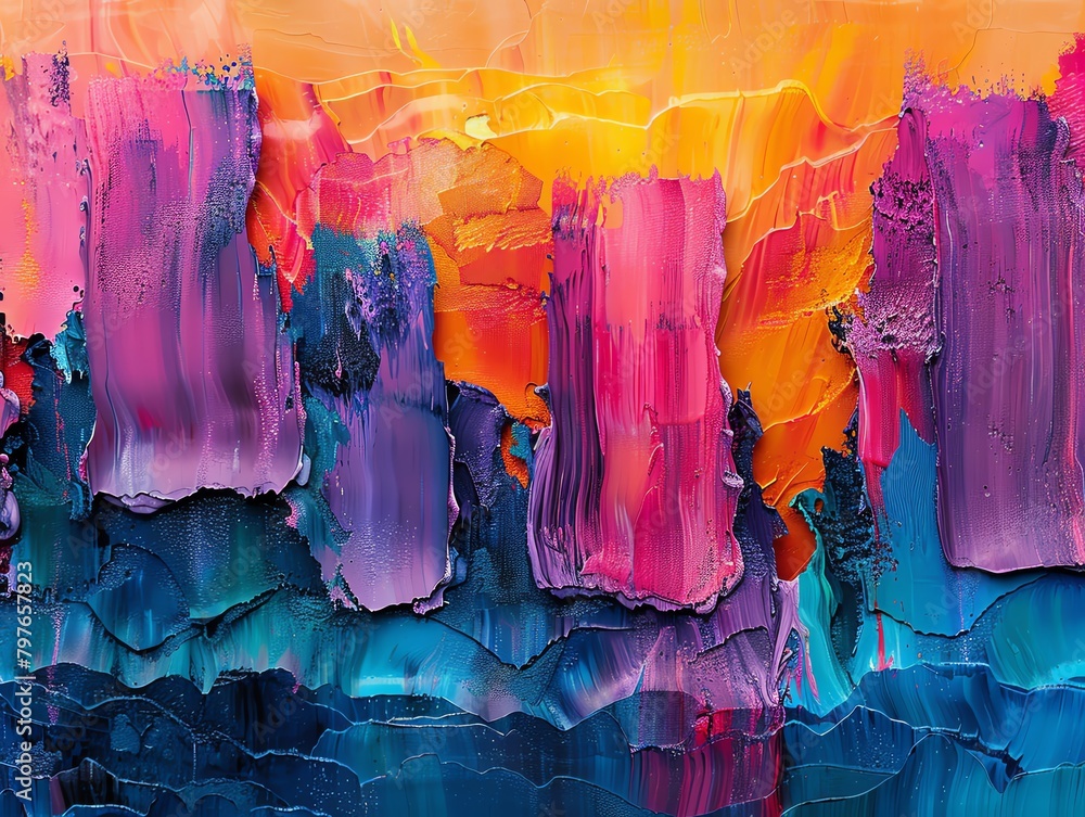 Experiment with vibrant hues and textures in a frontal perspective ...