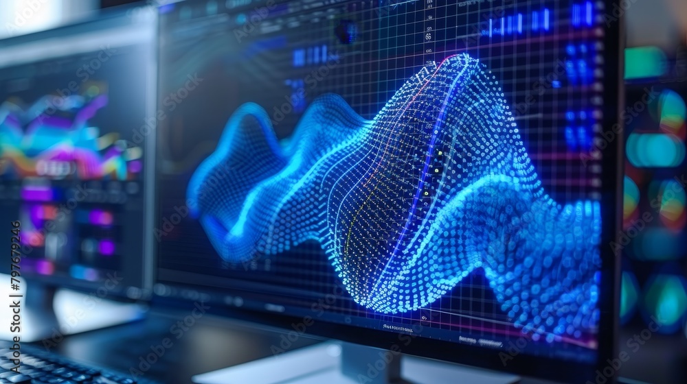 Grid Lines: An image of a computer monitor displaying a 3D modeling software with grid lines ...