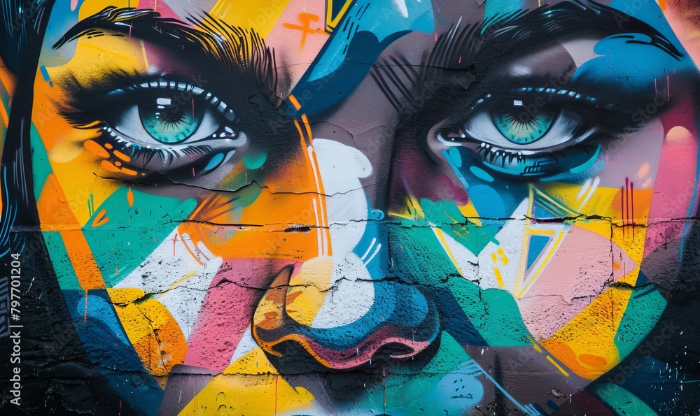 Insanely beautiful graffiti of a woman’s face with blue eyes close-up ...