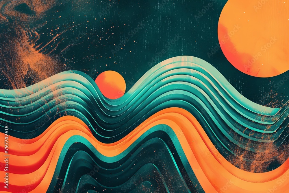 Dynamic Teal and Orange Retro Psychedelic 90s Wave: Grainy Gradient ...