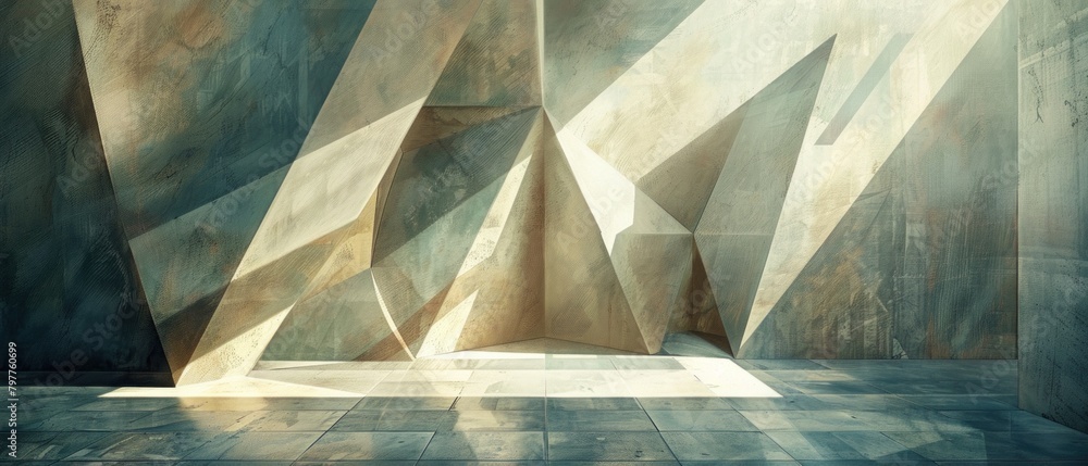 Triangular prisms stacked upon each other, casting shadows that form ...