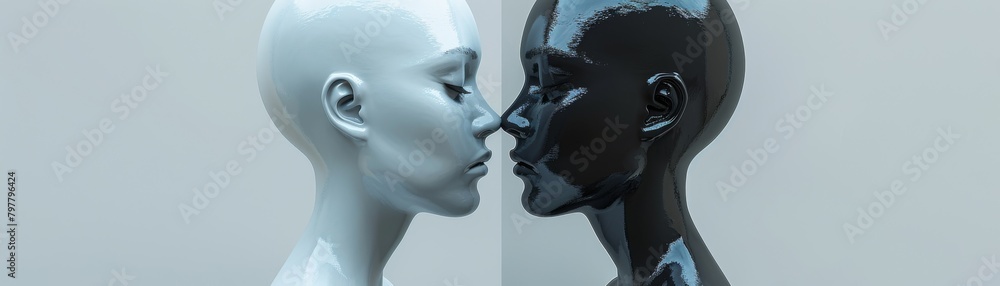 Two human faces are shown side by side, one of which is black Stock ...