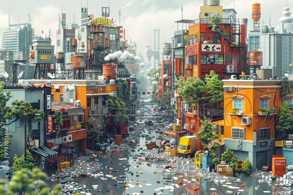 Modern asian city is drowning in dirt and garbage, polluted air and ...
