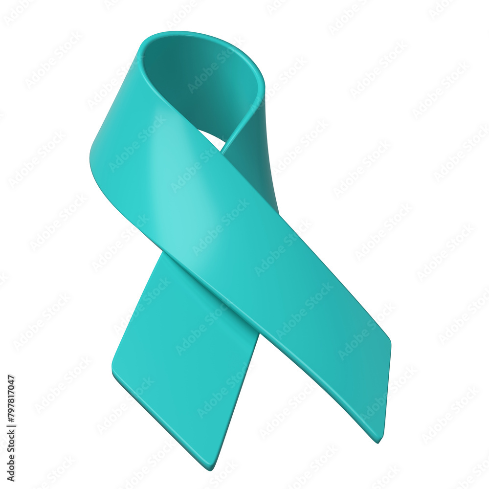 3d teal ribbon icon illustration. Awareness for cervical Ovarian Cancer ...