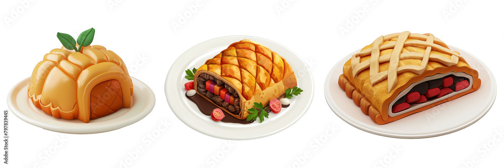 PNG Beef Wellington 3d icons and objects collection, in cartoon style ...