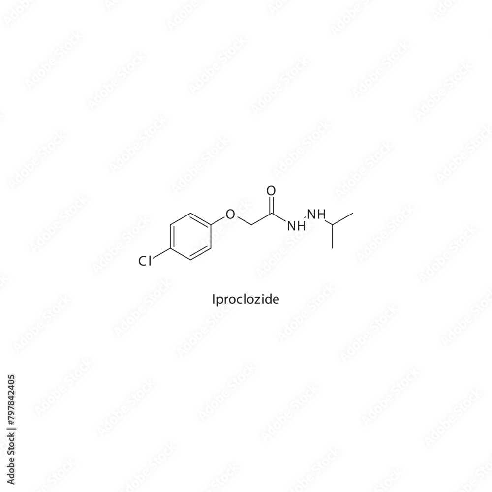 Iproclozide flat skeletal molecular structure MAO inhibitor drug used ...