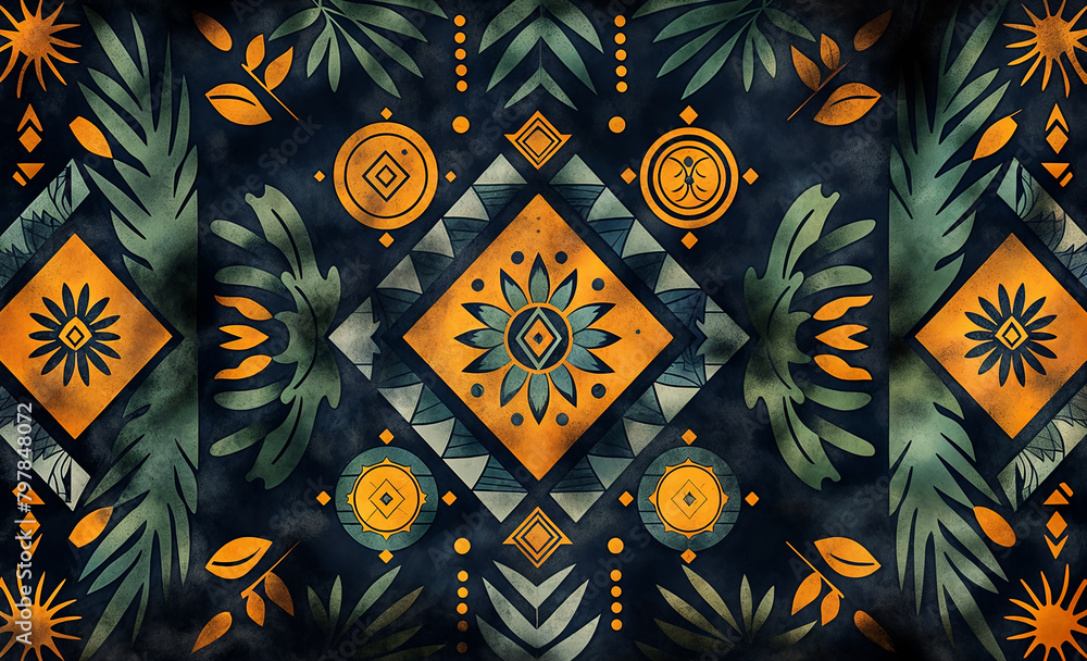 geometric pattern mayan inspired wallpaper with dark colors and golden ...