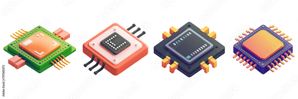 PNG computer chip 3d icons and objects collection, in cartoon style ...