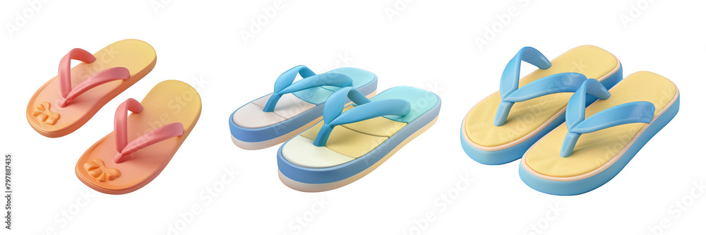 PNG beach flip flops 3d icons and objects collection, in cartoon style ...