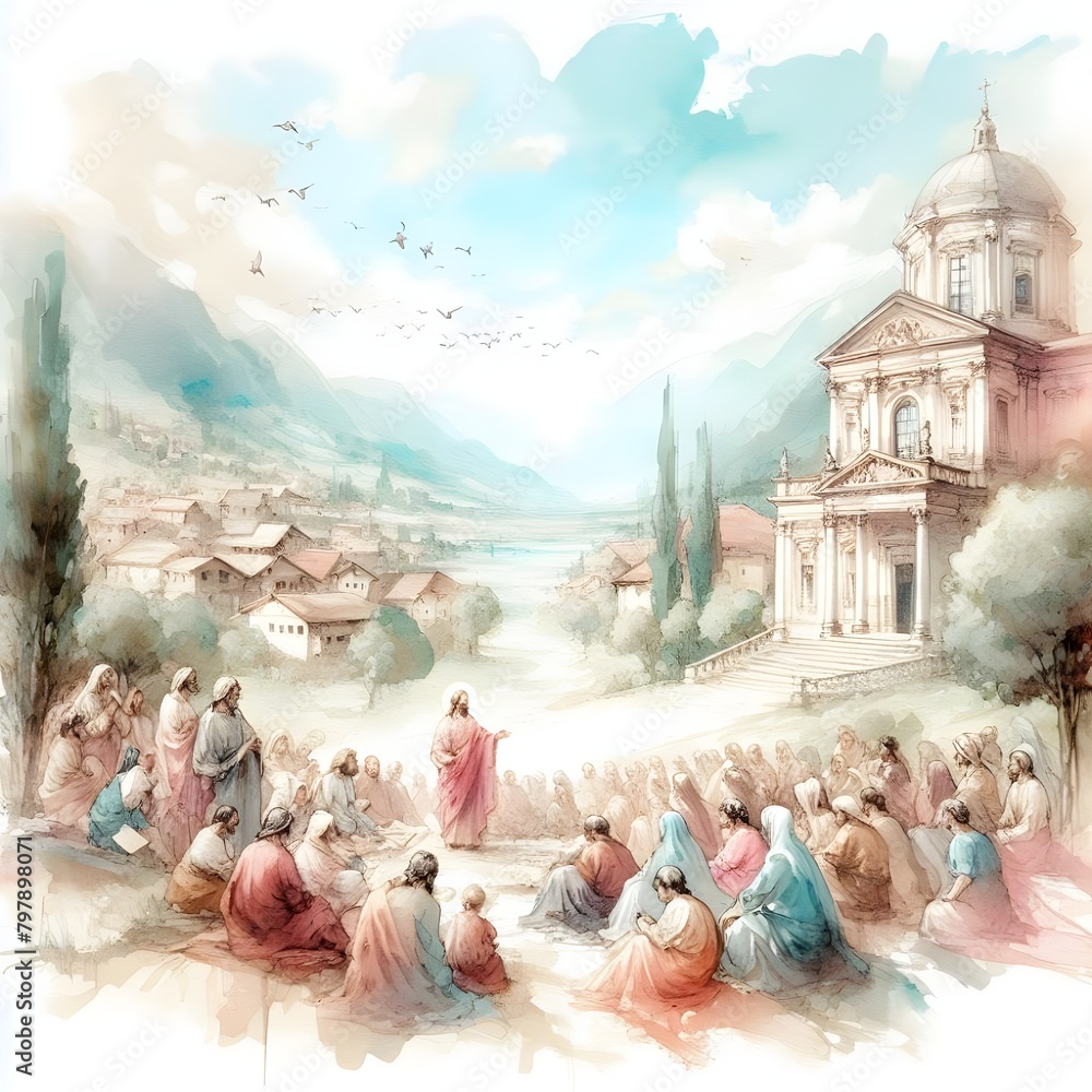 Jesus preaching in Galilee and gathering his disciples, Sermon on the ...